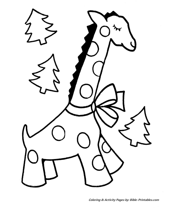 Easy Pre K Christmas Coloring Pages Giraffe And Little Christmas Trees
